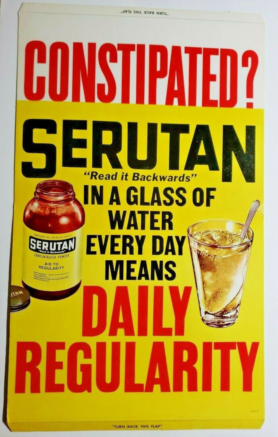 1980's Serutan Store Pharmacy Display Sign Card Board Constipation Cure ...