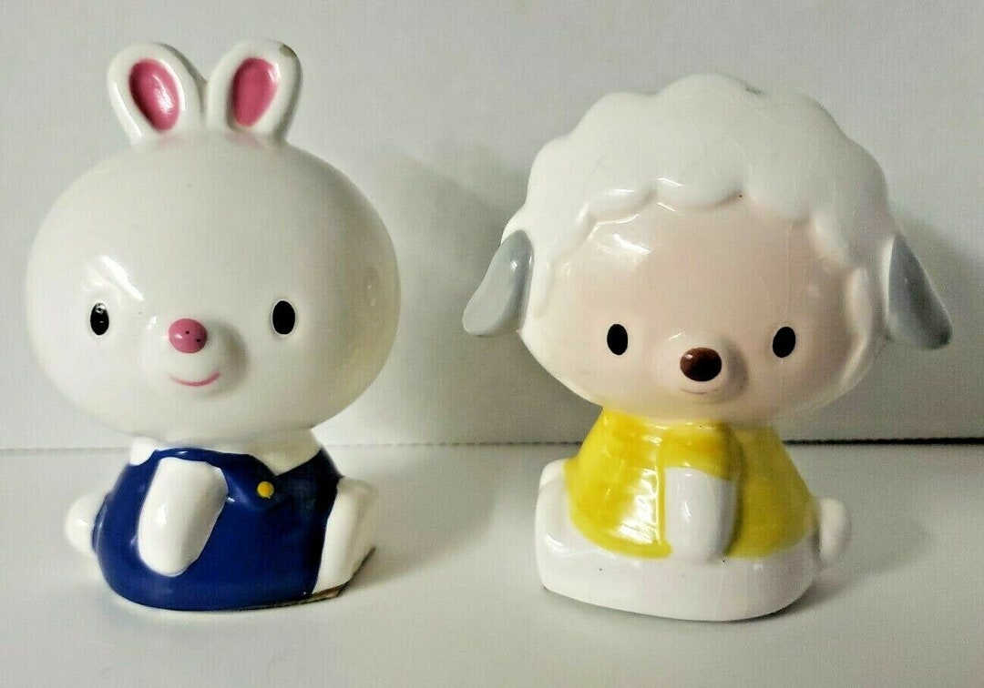 Anthropomorphic Vintage Enesco Statues 1984 Bunny Blue Bibs & Lamb ...