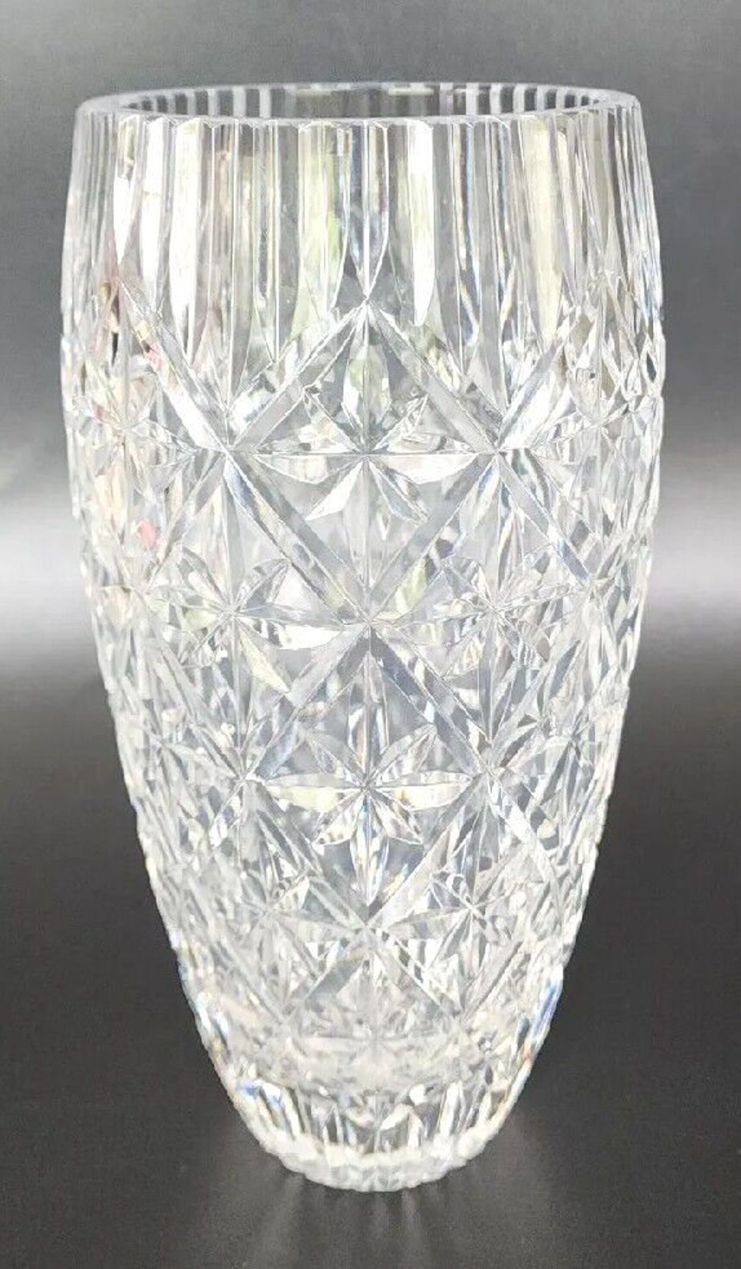 Vintage Crystal Cut Diamond Design Heavy Vase 9”tall - Etsy