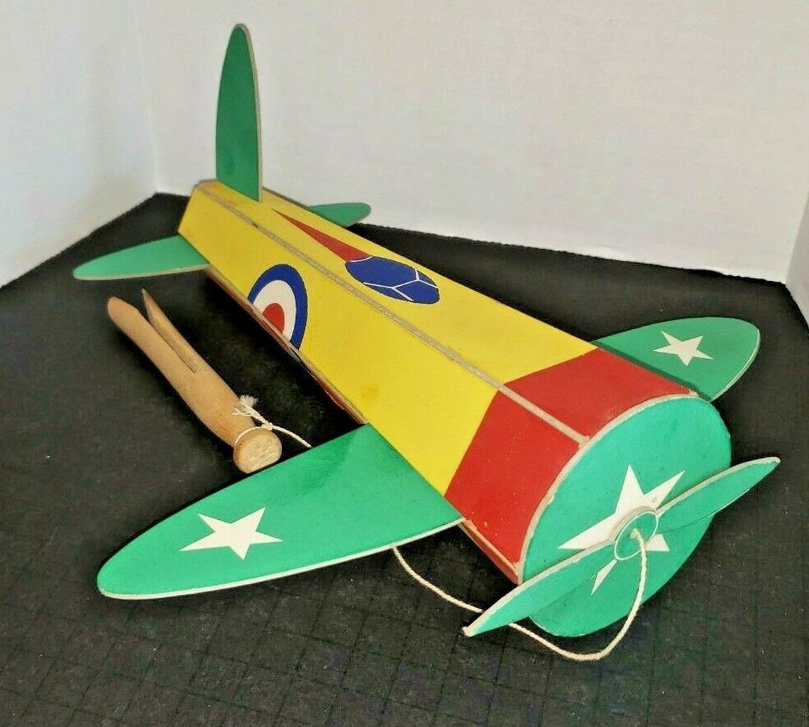 1940 Colorful Heavy Cardboard Childs Toy Airplane on String - Etsy
