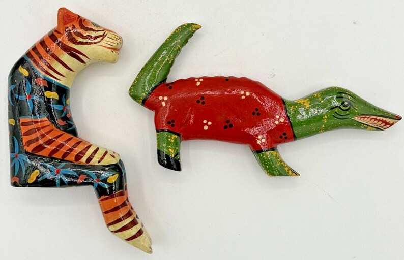 Vintage Wooden Animals Jeannis Franz Folk Art Set of 2 Alligator ...