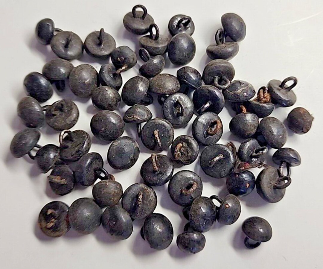 Rare 60 Antique Vintage Black Shoe Buttons Metal Shank Bear Eyes NOS ...