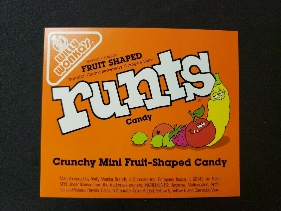 Vintage Willy Wonka Runts Fruit Shape Candy Vending Machine Sign NOS ...