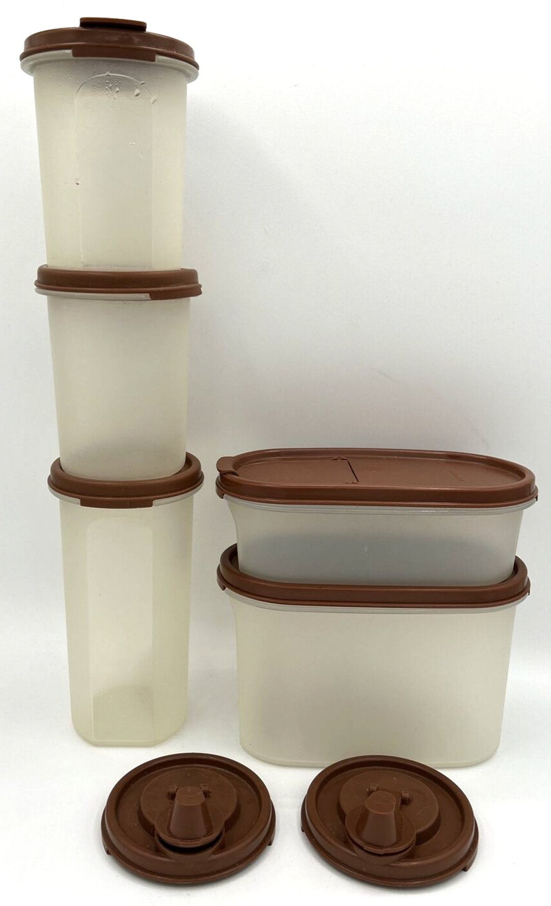 Tupperware Modular Mates Set of 7 Pieces Brown Lids Various Containers ...