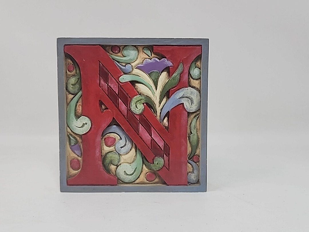 Jim Shore Heartwood Creek Monogram Block Wall Decor Letter N Alphabet ...