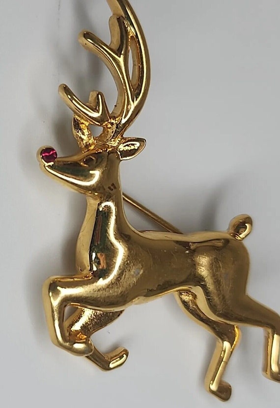 Vintage monet rudolph red nosed reindeer brooch pin g… - Gem