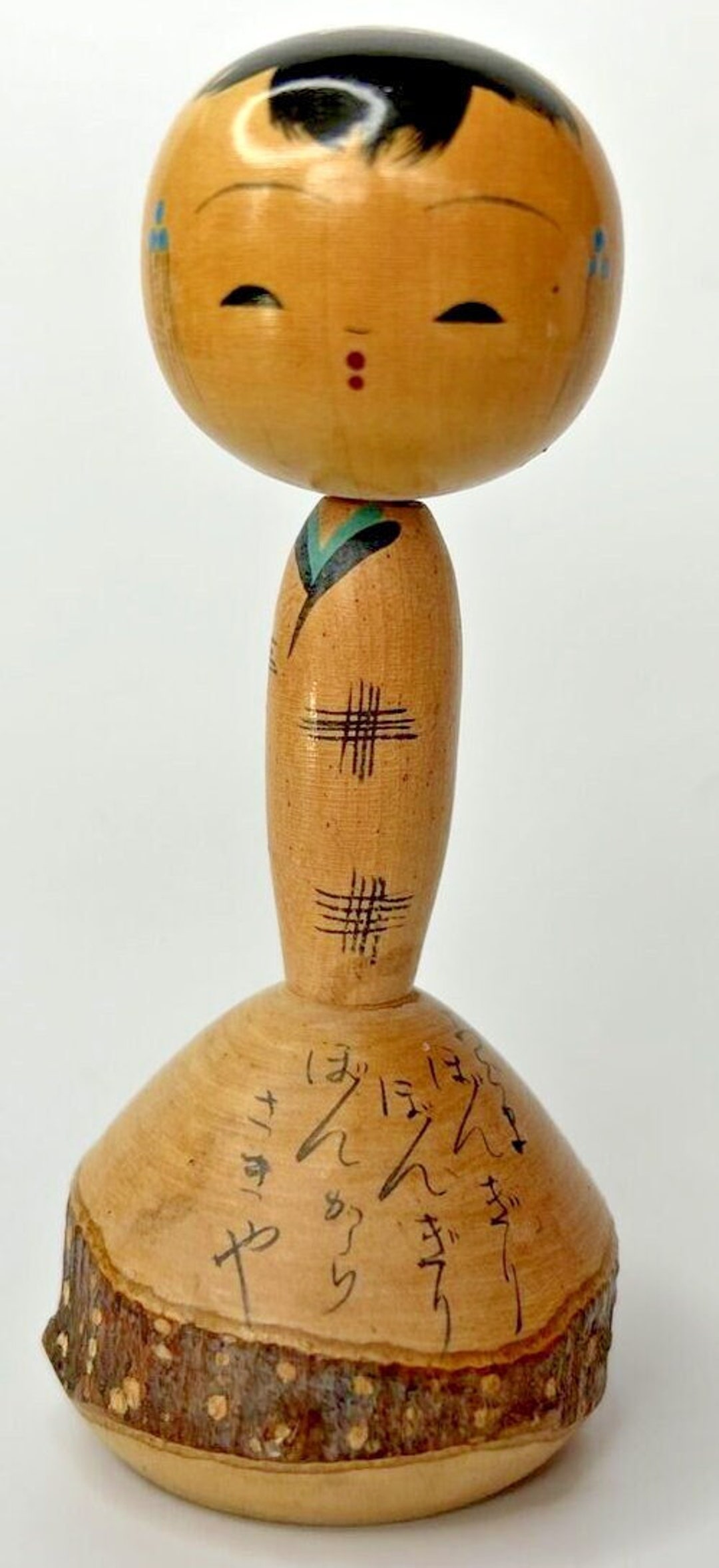 Vintage Japanese Kokeshi Wood Bobble Head Doll About 4" Hand Paint SKU ...