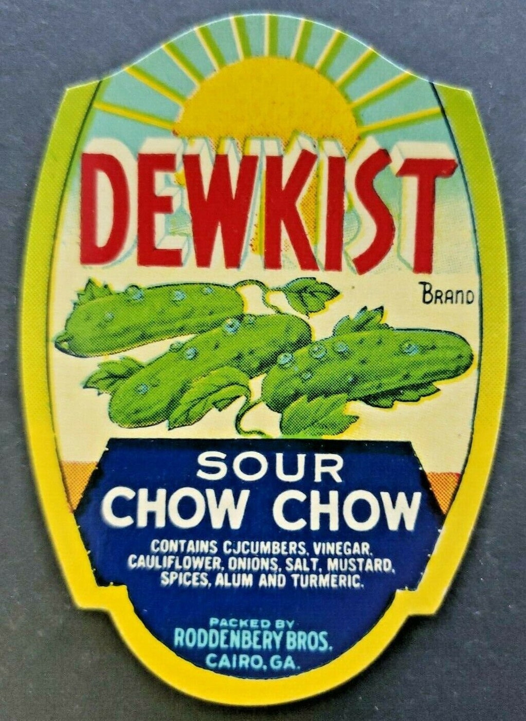 Vintage 1930's dewkist sour chow chow label cairo ga new old stock ...