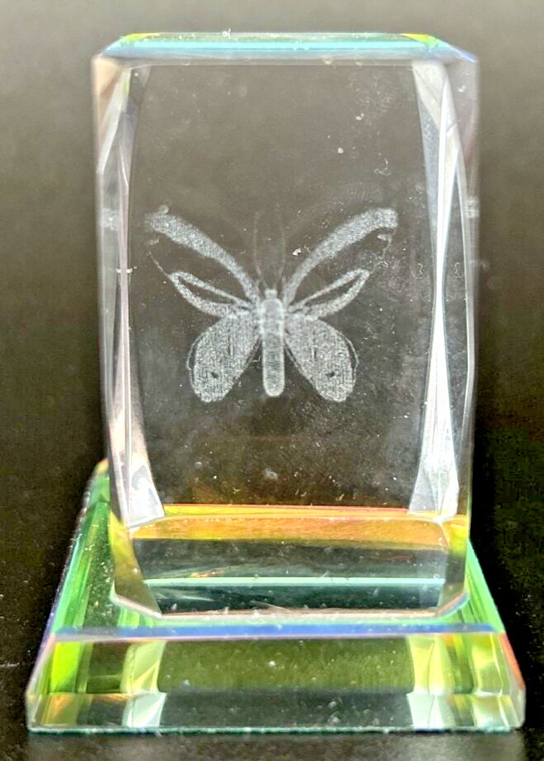 Vintage 3D Etched Glass Butterfly Art Paperweight Cube SKU PB192 - Etsy