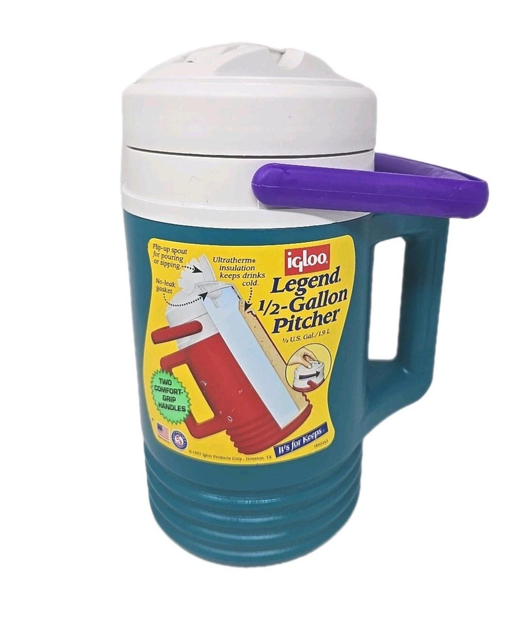 Vintage 1997 Igloo Legend Flip Spout Jug Green Purple Half Gallon ...