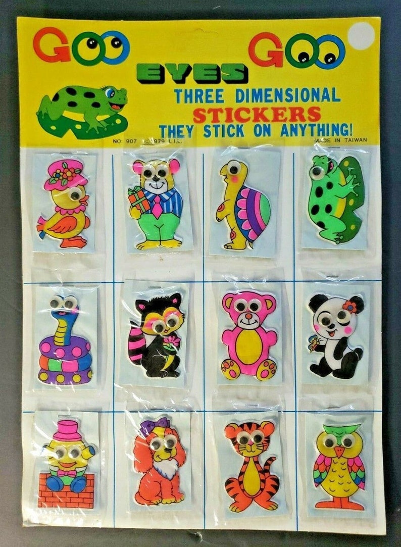 Vintage 1979 Goo Goo Eyes Puffy Stickers Display of 12 Sealed New Old ...