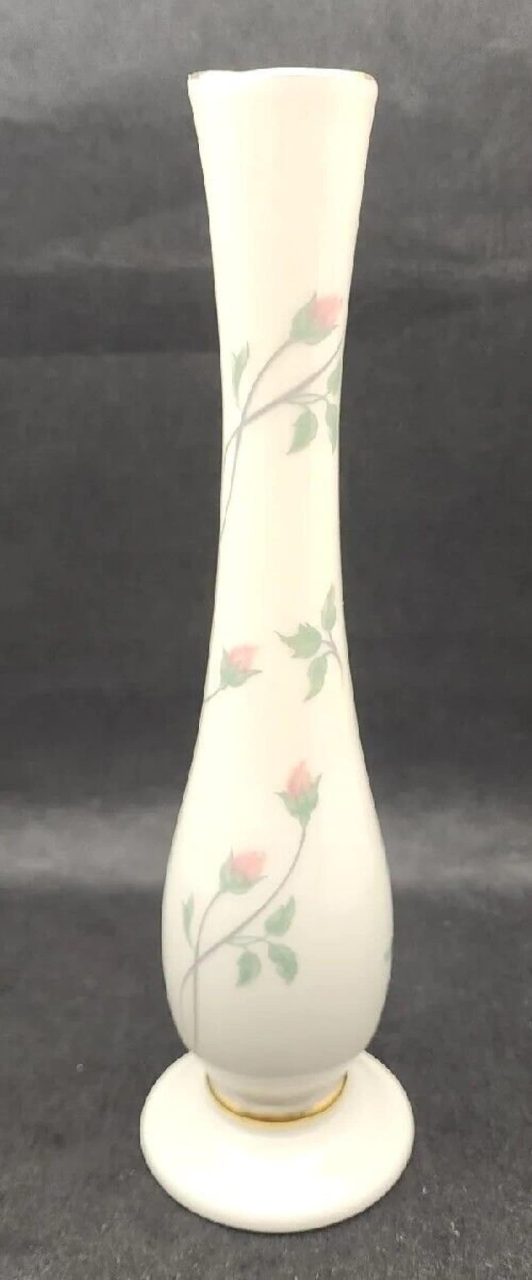 Lenox Rose Manor Bud Vase White Porcelain Pink Floral Gold Trim 7 1/2 ...