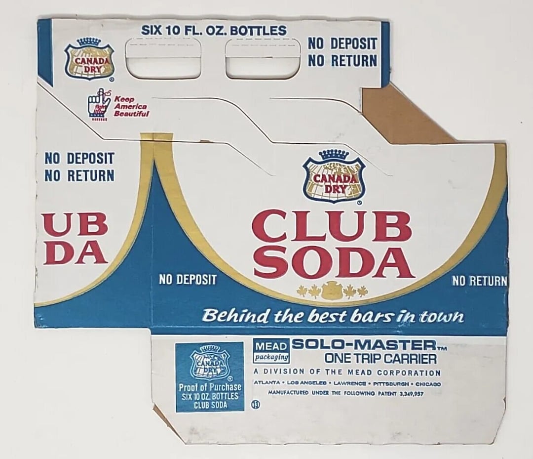 Vintage Canada Dry Club Soda 6 Pack Soda Bottle Carton Carrier New U130 ...
