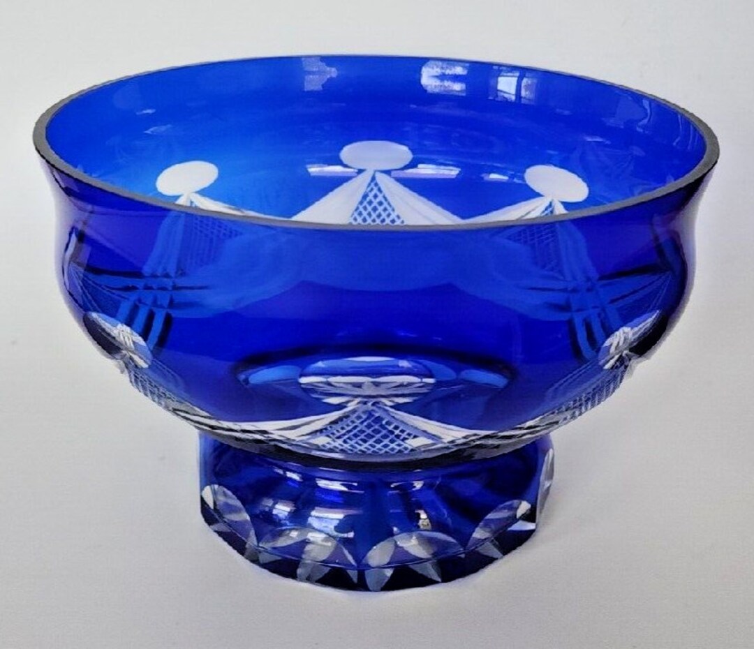 Vintage Cobalt Blue Crystal Hand Cut to Clear Bowl About 8"d - Etsy