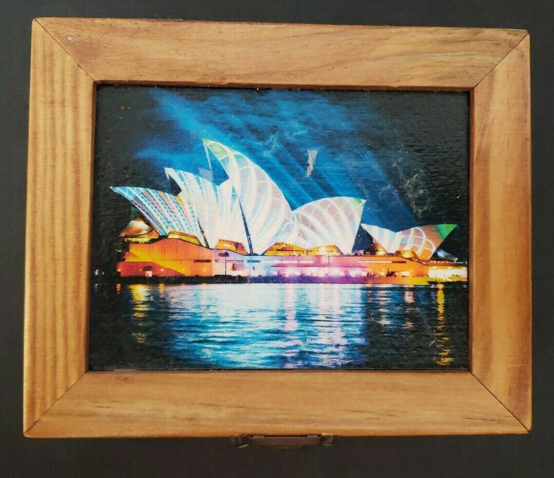 VTG Australia Souvenir Opera House Wood Trinket Divided Box 4.75 X4 ...