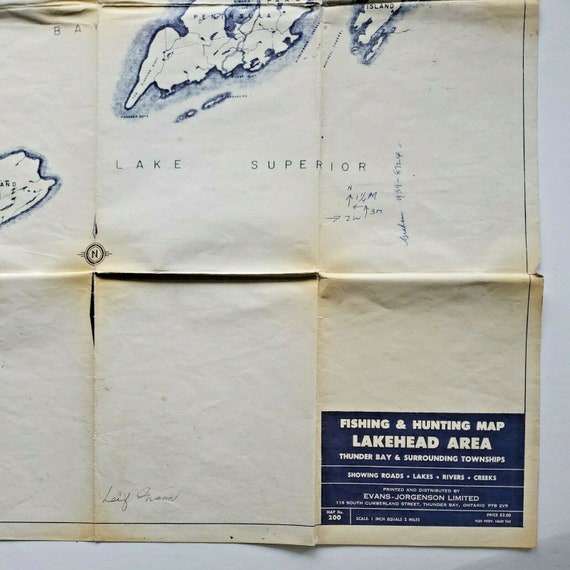 1970 fishing & hunting map no.200 lakehead area thund… - Gem