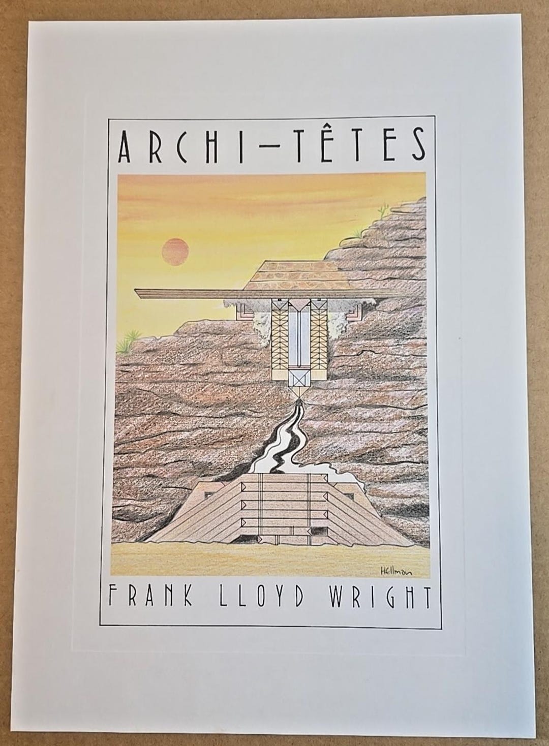 Unframed Lithograph "frank Lloyd Wright" by Louis Hellman Archi-tetes ...