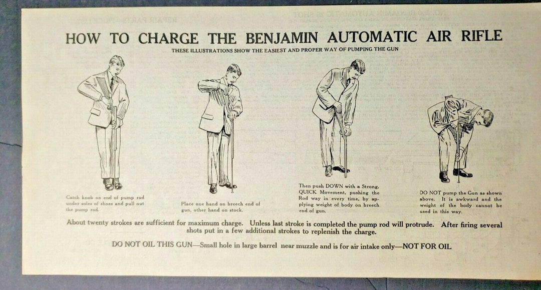 1930's Benjamin Air Rifle Instruction Sheet & Parts List No 600 St ...