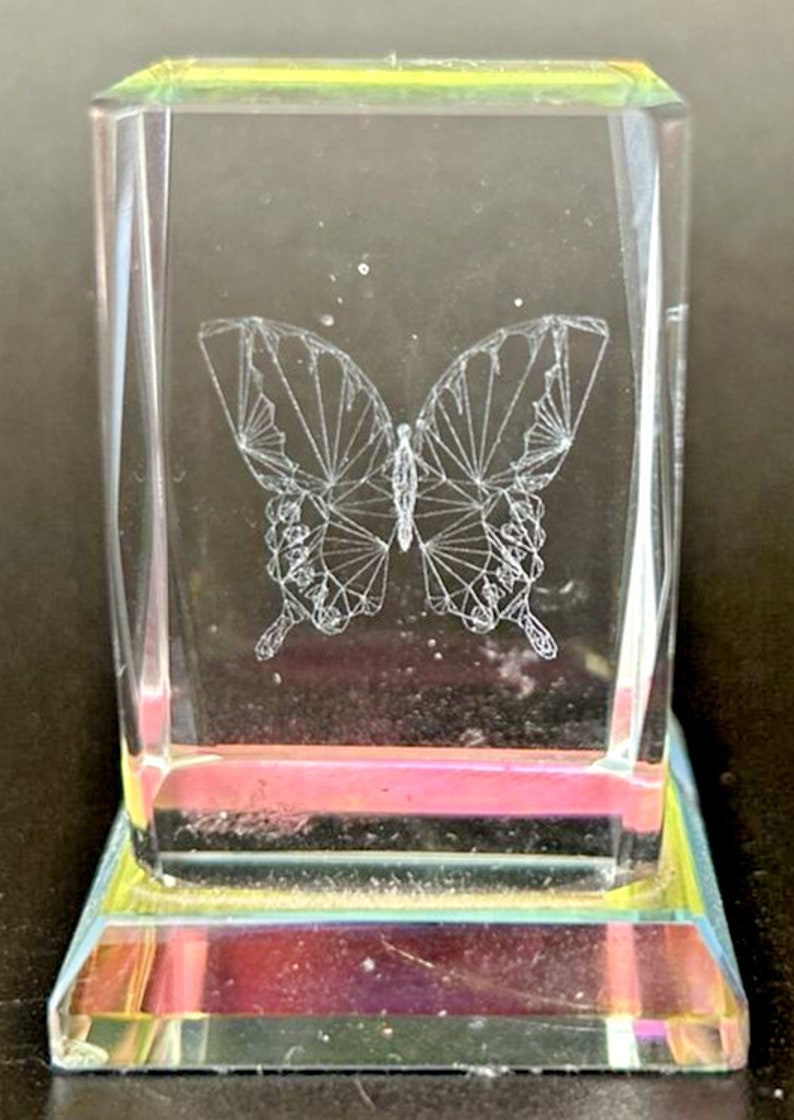 Vintage 3D Etched Glass Butterfly Art Paperweight Cube SKU PB192 - Etsy