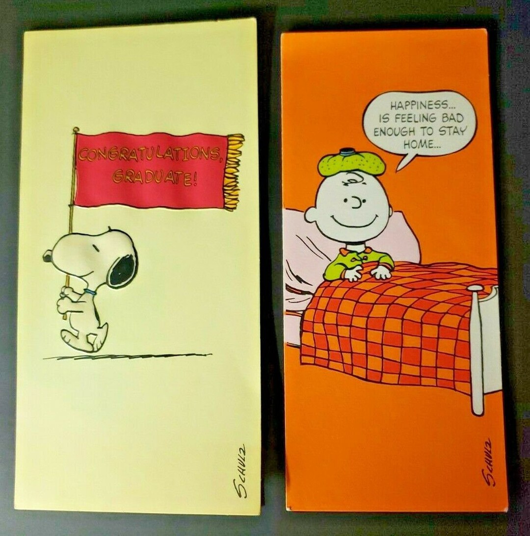 VTG Hallmark Cards Peanuts Snoopy Congrats &charlie Brown Get Well! PB7 ...