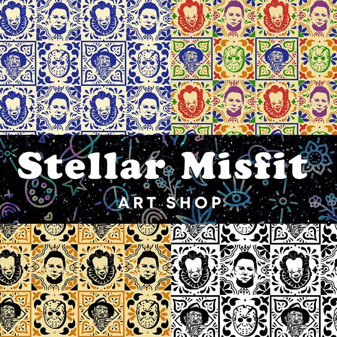 Horror Characters Pattern / Halloween Seamless Pattern / Talavera Print ...