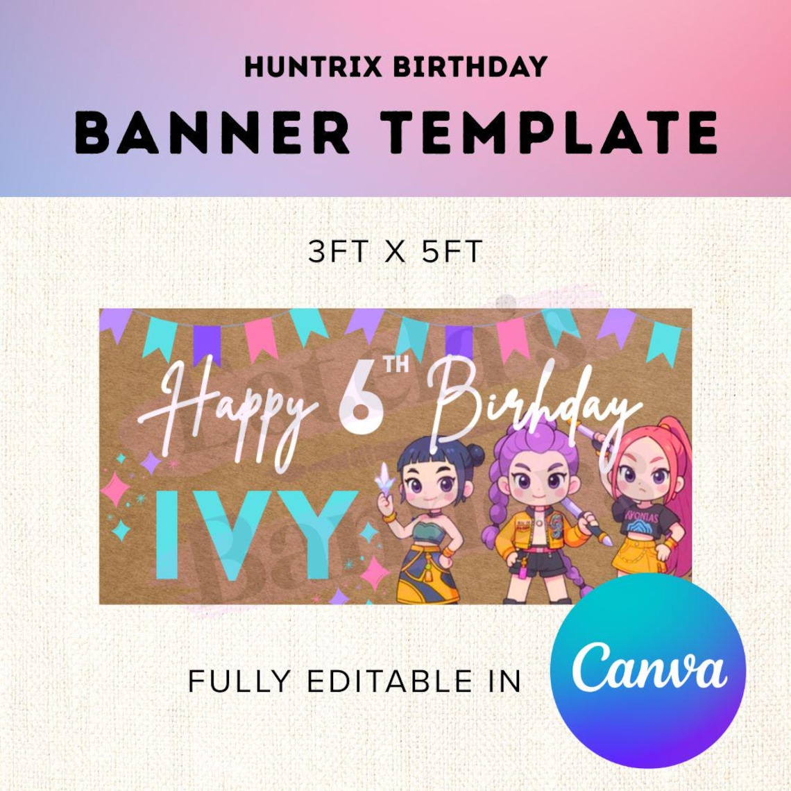 K-pop Demon Hunters Birthday Banner Template | Huntrix Banner Template ...