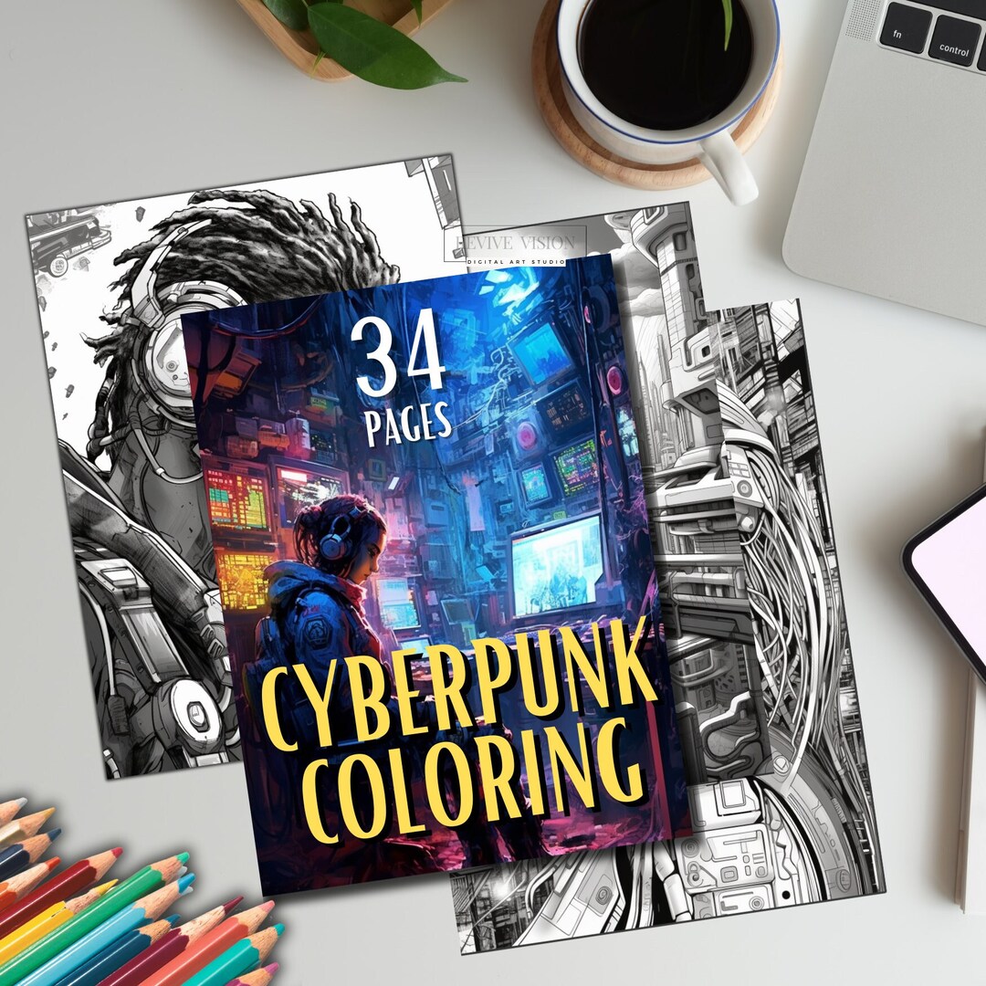 34 Cyberpunk Coloring Book for Adults Printable Coloring Pages Instant ...