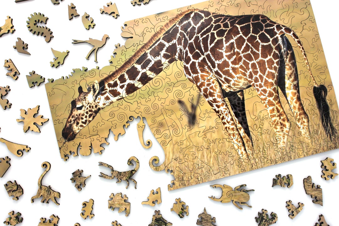 Grazing Giraffe Wooden Jigsaw Puzzle for Adults | Filled With Whimsies ...