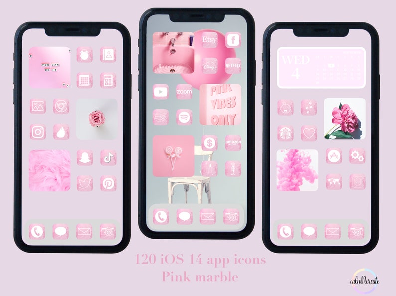 Ios 14 Pink Marble App Icons | iPhone | App Covers | 120 | One Background | Personalized Home ...