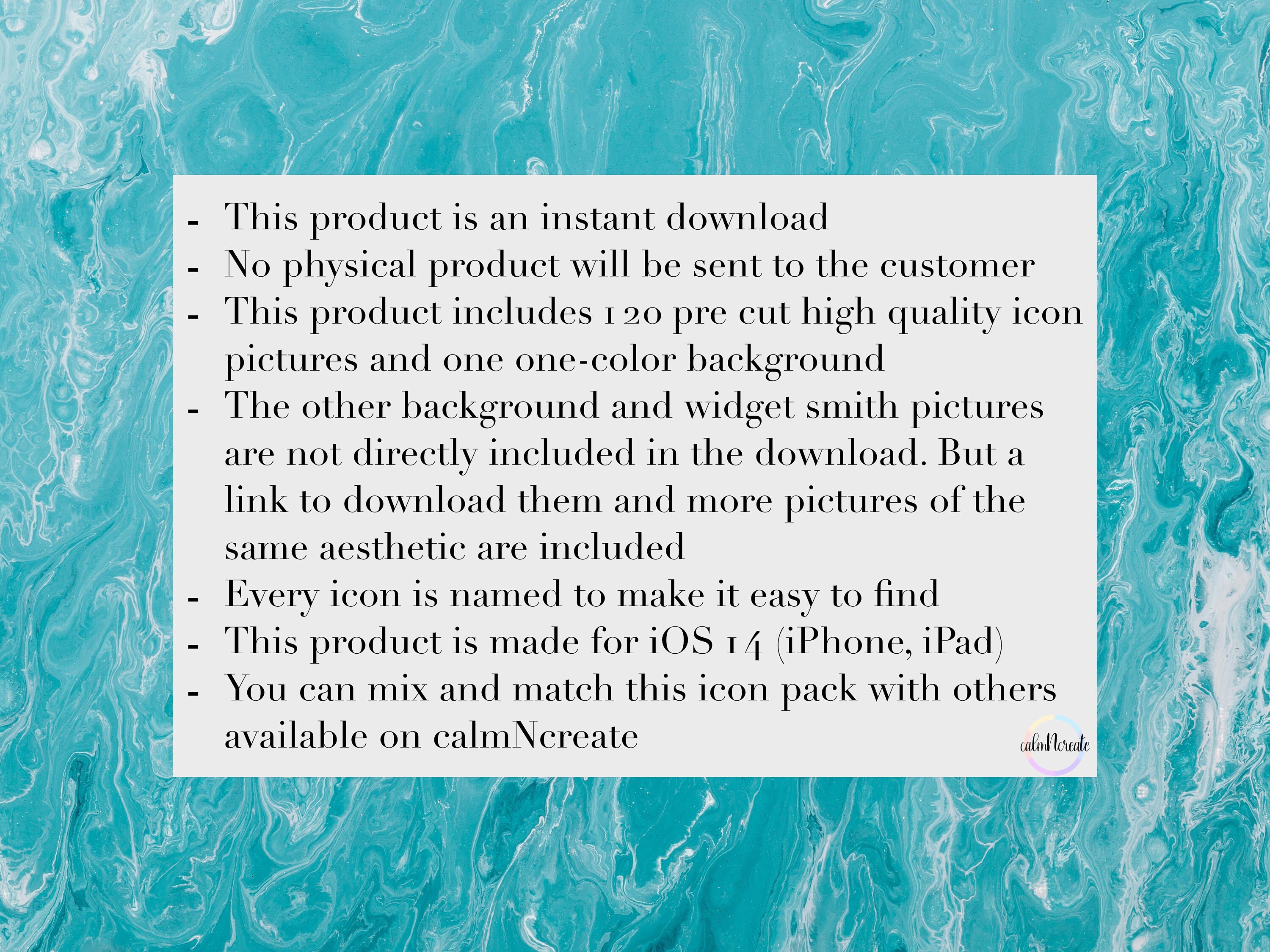 Ios 14 Turquoise Marble App Icons iPhone App Covers 120 - Etsy
