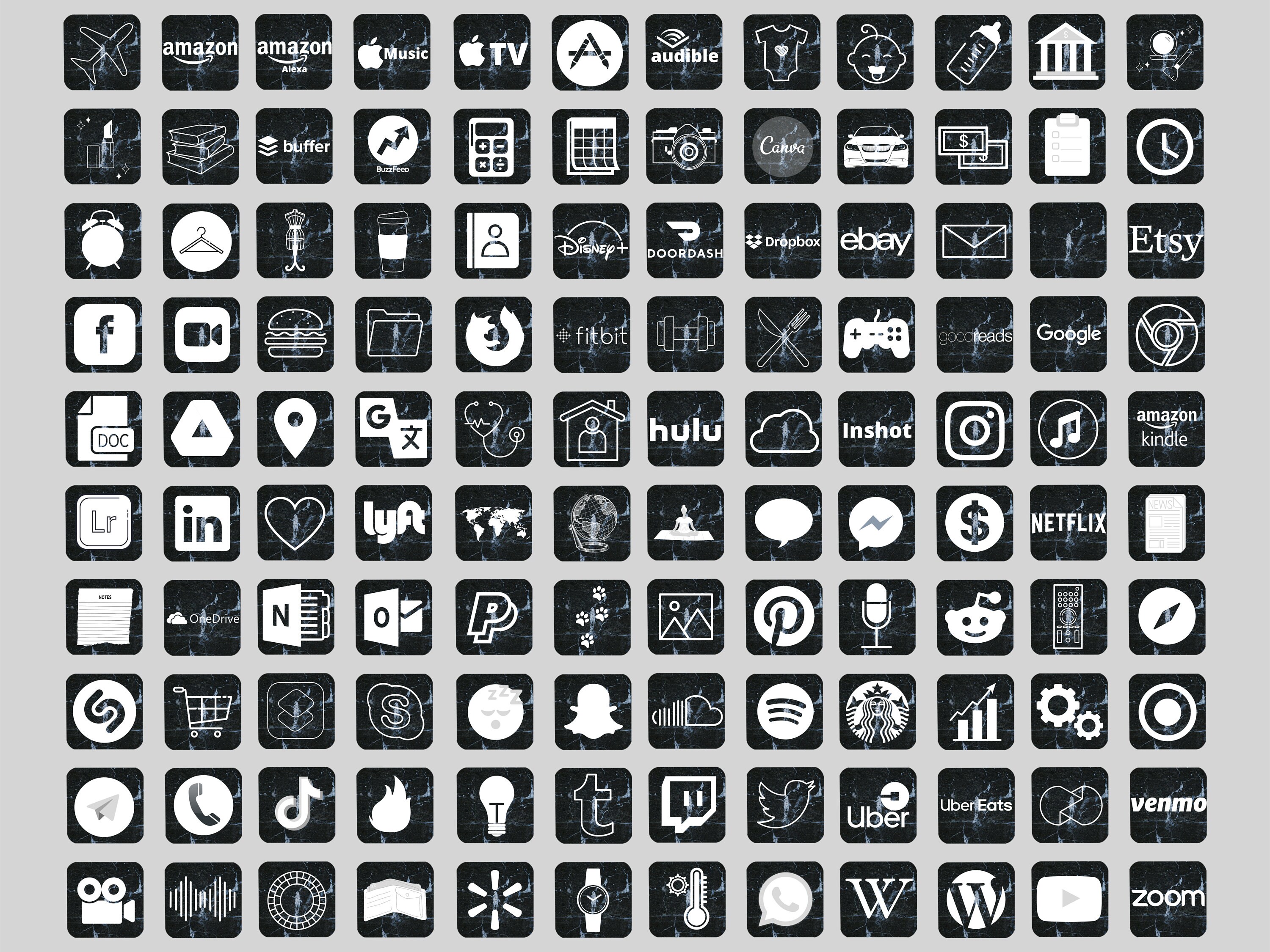 Ios 14 Black Marble App Icons | iPhone | App Covers | 120 | One ...