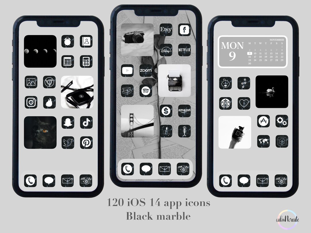 Ios 14 Black Marble App Icons | iPhone | App Covers | 120 | One ...