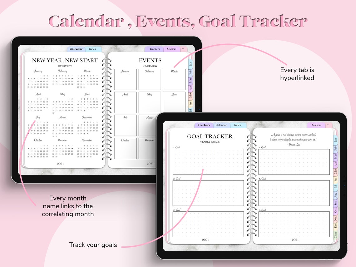 2021 Digital Pastel Bullet Journal With Marble Background Bujo, Planner ...