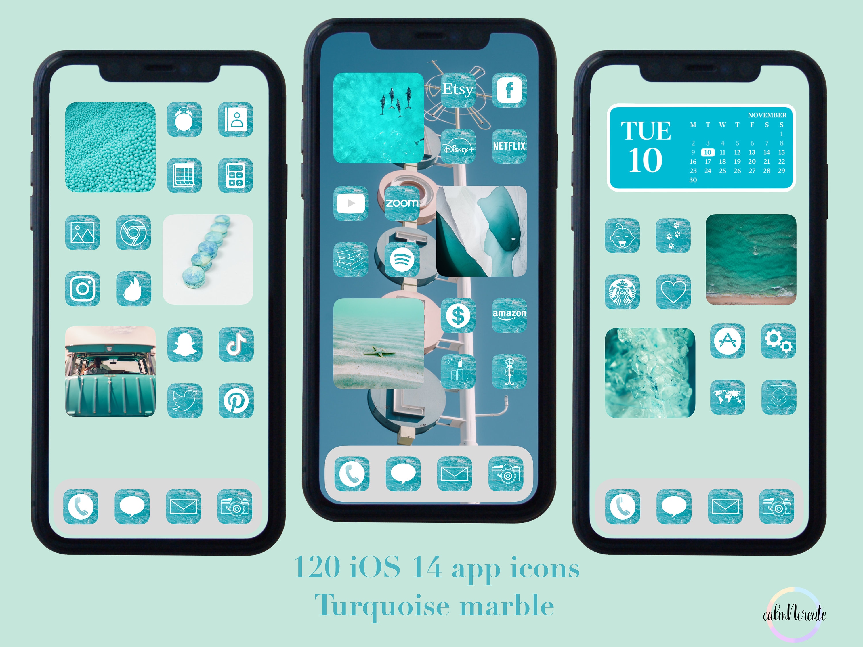 Ios 14 Turquoise Marble App Icons iPhone App Covers 120 - Etsy