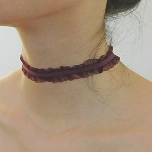French Lace Choker, Burgundy Frill Lace Necklace, Victorian Choker ...