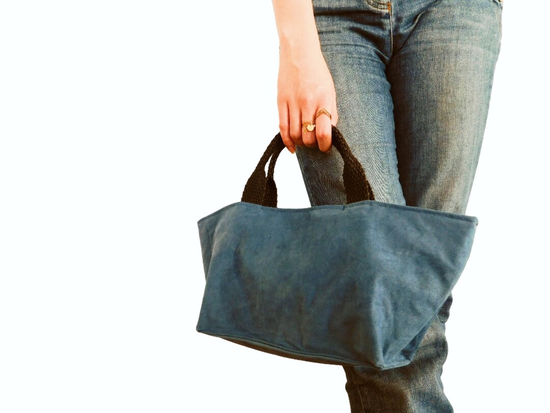 AIX Small Tote/teal Blue Faux Suede Handbag/ Blue Tote/casual Tote ...
