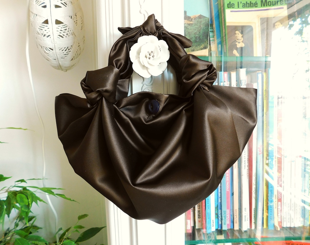 Dark Brown Satin Handbag/satin Knot Handbag/evening Handbag/bridal ...