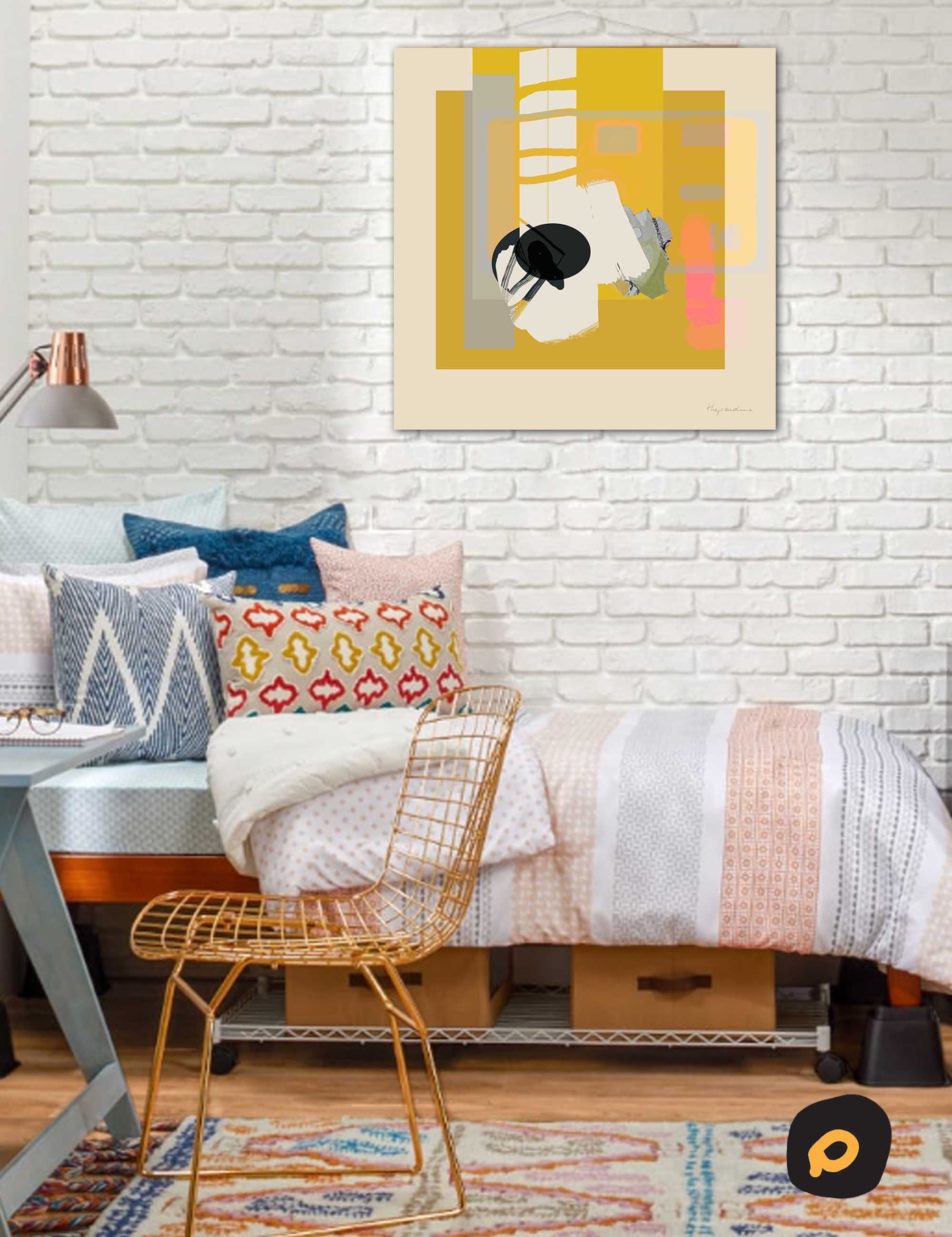 Large Mustard Yellow Abstract Canvas Print, Living Room Wall Decor ...