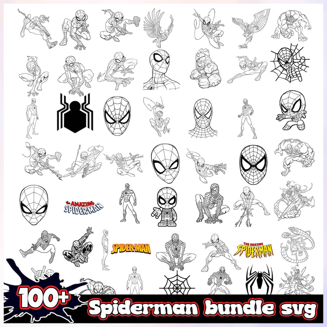 100 Spiderman Bundle Svg, Clipart Spiderman Png Bundle for Sublimation ...