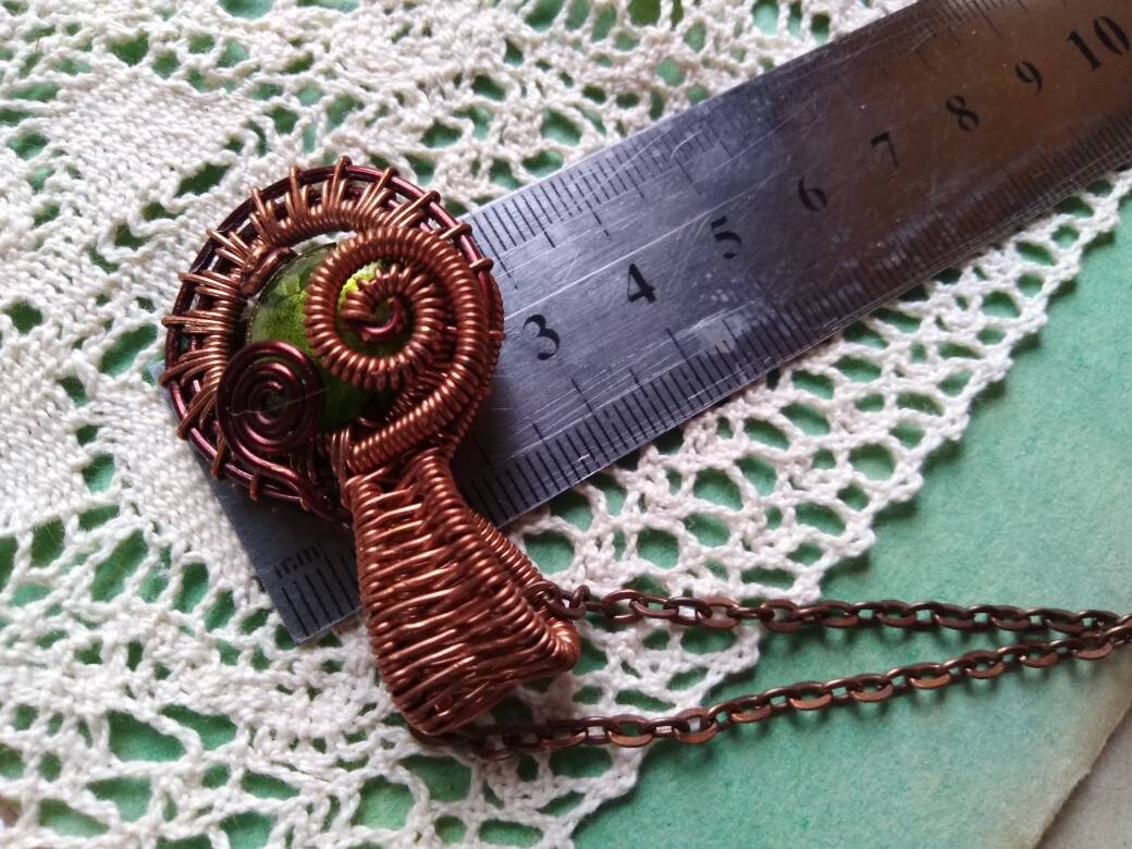 Double Sided Wire Wrapped/ Wire Weaved Pendant in Dark Brown and Cooper ...