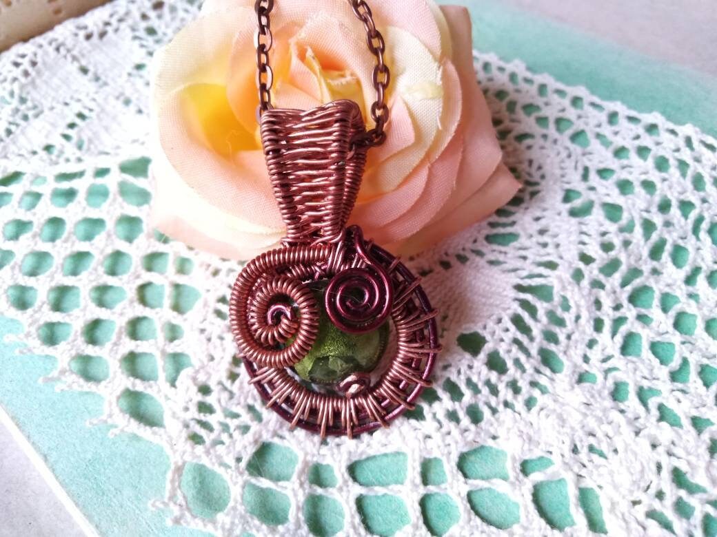 Double Sided Wire Wrapped/ Wire Weaved Pendant in Dark Brown and Cooper ...