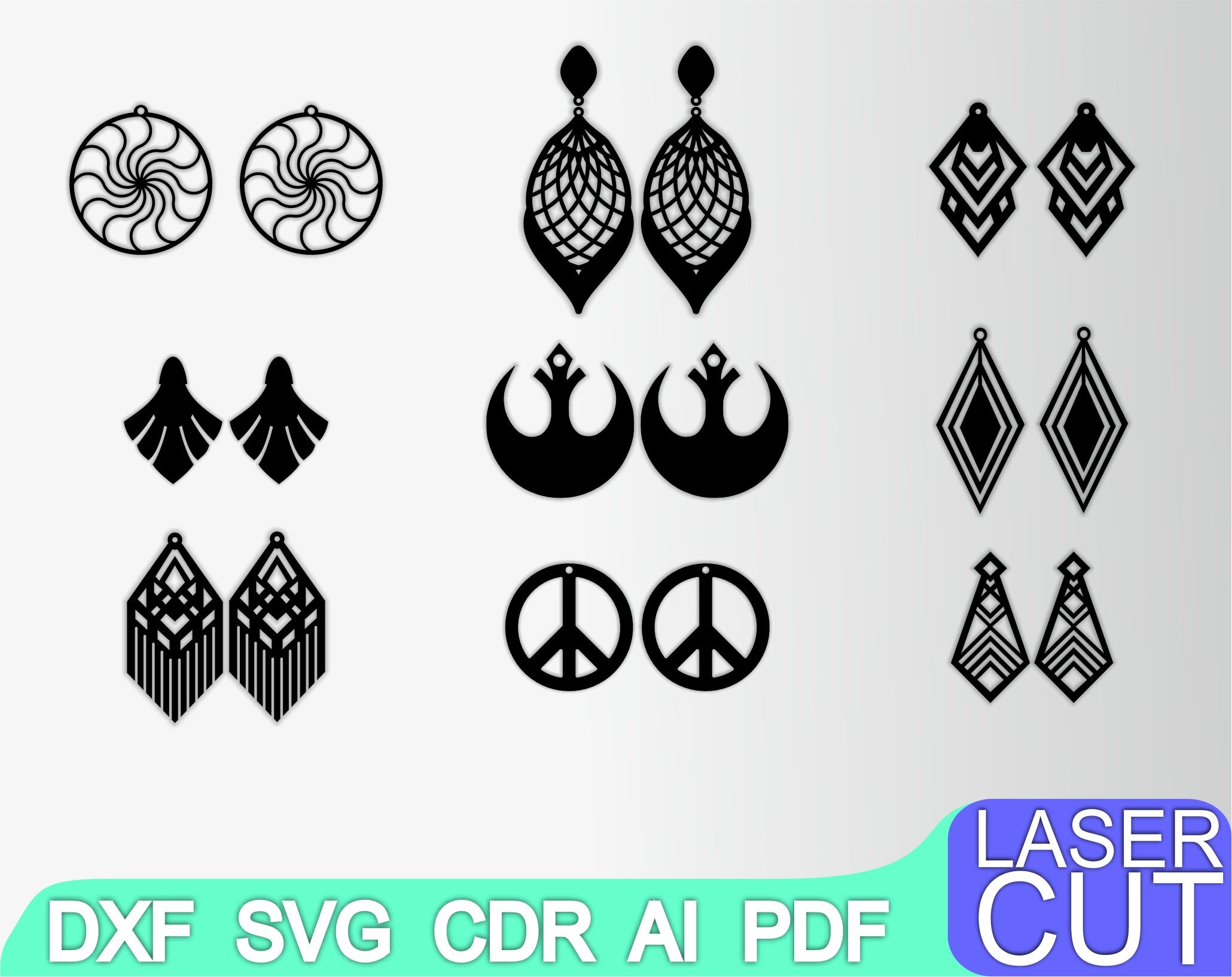 55 Earrings Ear Rings Svg Laser Cut Files SVG DXF CDR Vector - Etsy