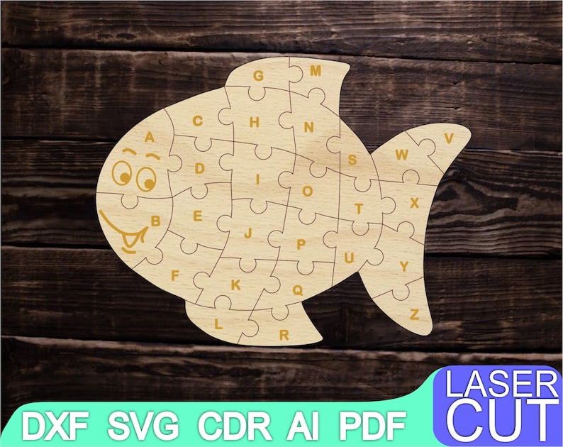 Fish Wooden Alphabet Puzzle Laser Cut Files SVG DXF CDR Vector | Etsy