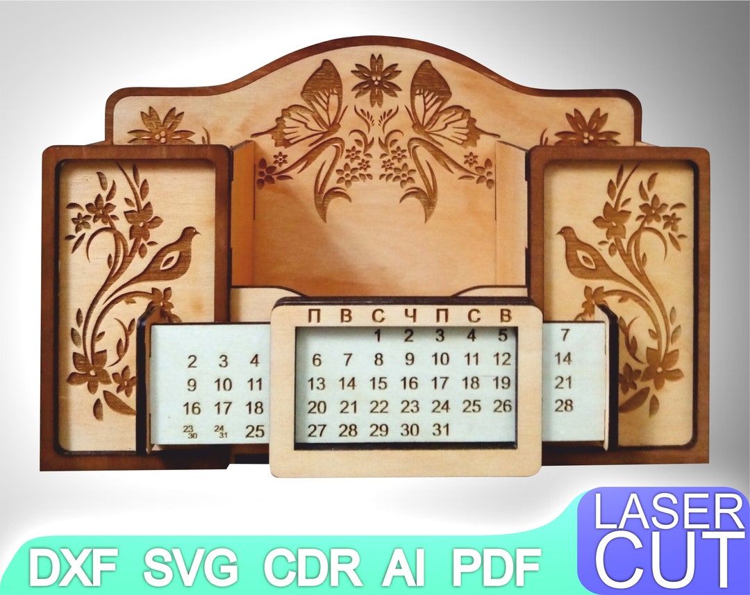 Organizer Calendar Wooden Laser Cut Files SVG DXF CDR Vector Plans ...