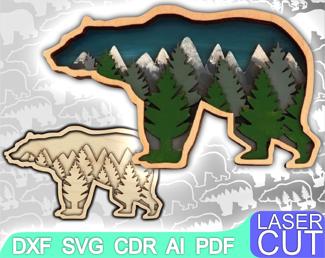 3D BEAR Wall Art - Wooden Laser Cut Decor - Living Room Design. Laser ...