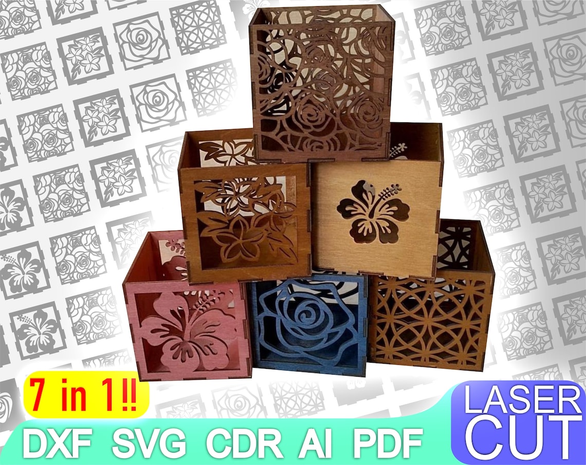 7 Laser Cut Box. Laser Cut Files SVG DXF CDR Vector Plans - Etsy