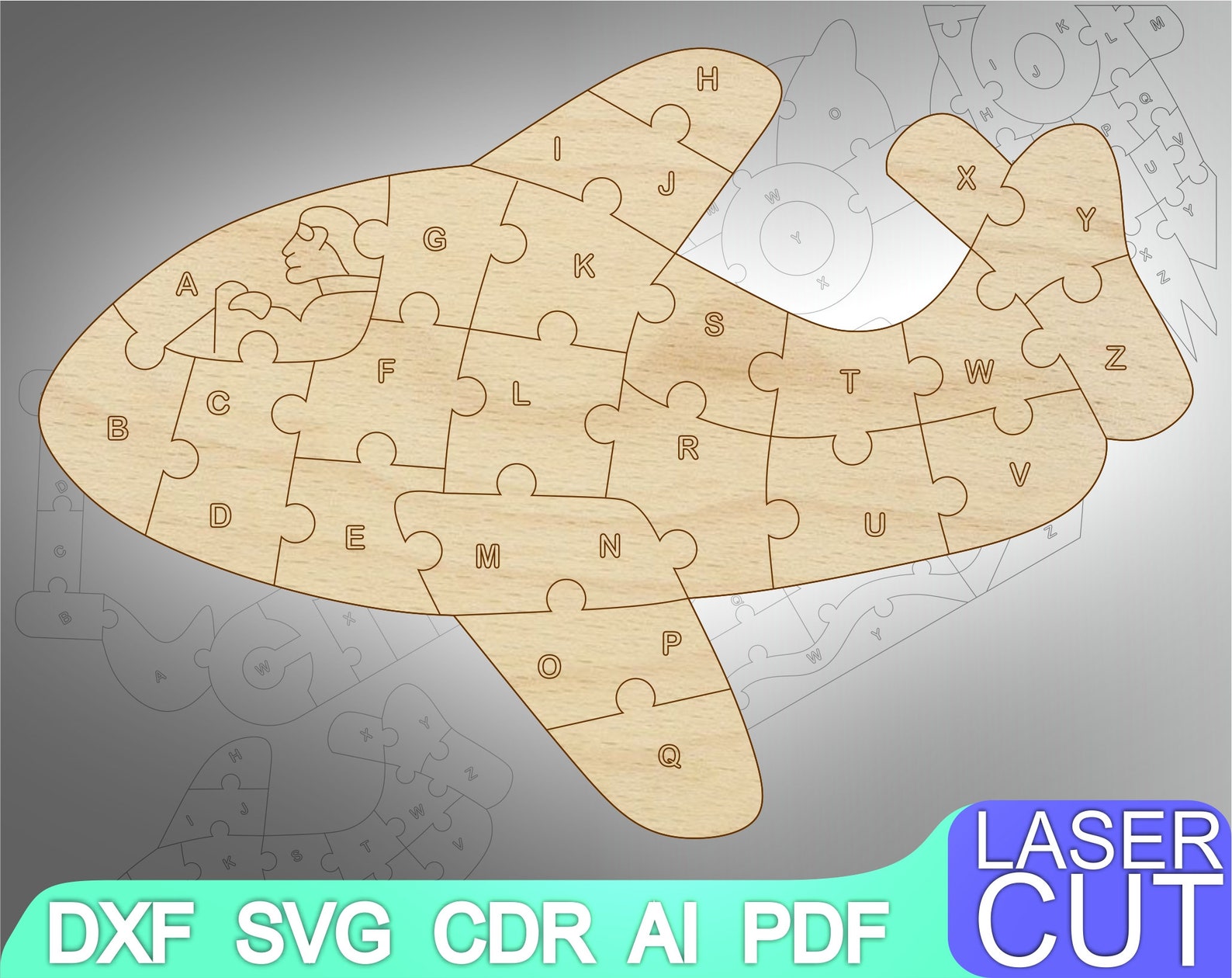 5 in 1 Wooden Alphabet Puzzle Laser Cut Files SVG DXF CDR - Etsy