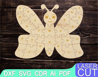 Vector Wooden Alphabet Puzzle Laser Cut Files SVG DXF CDR | Etsy