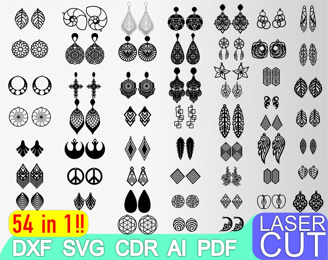 55 Earrings Ear Rings Svg Laser Cut Files SVG DXF CDR Vector - Etsy