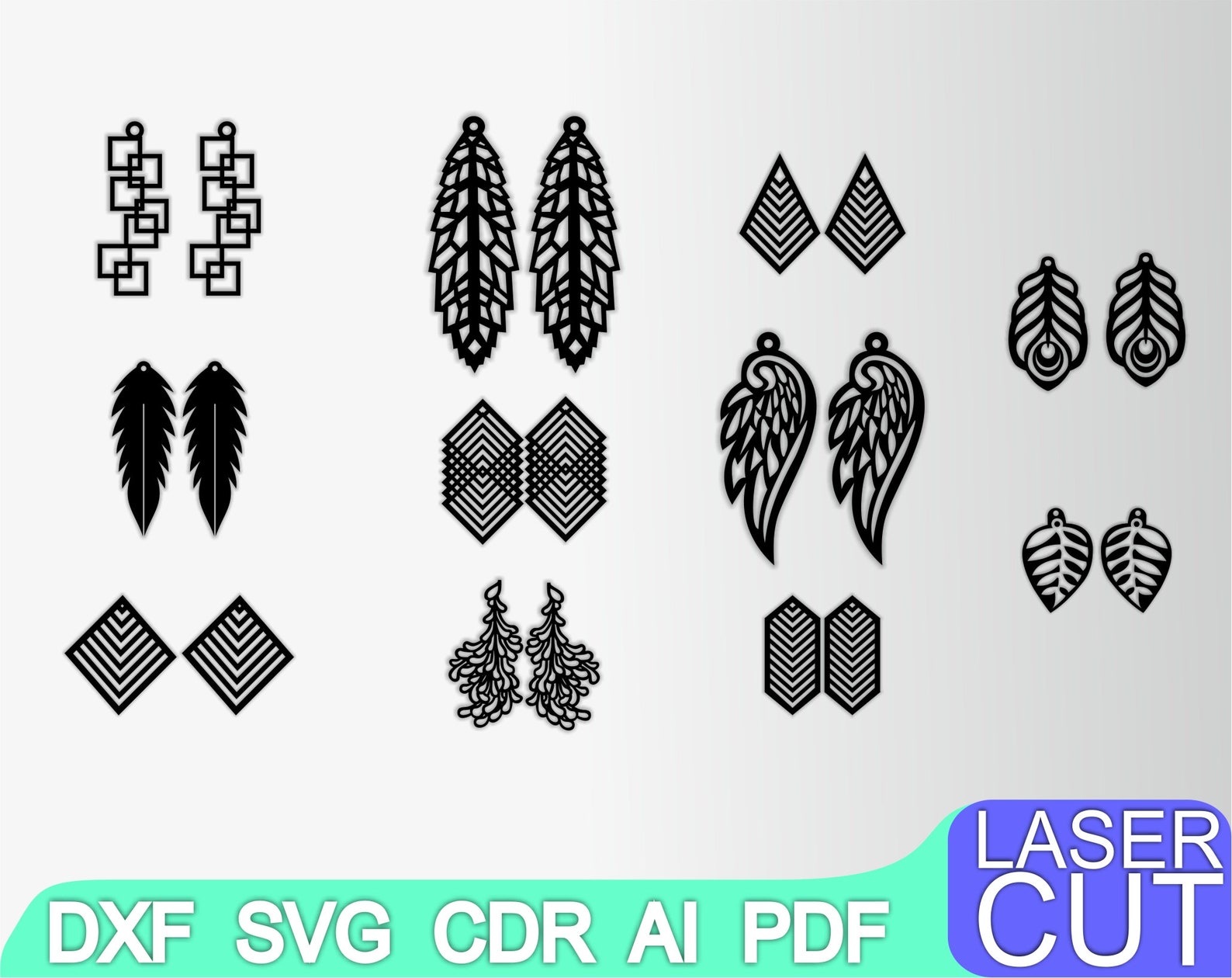 55 Earrings Ear Rings Svg Laser Cut Files SVG DXF CDR Vector - Etsy